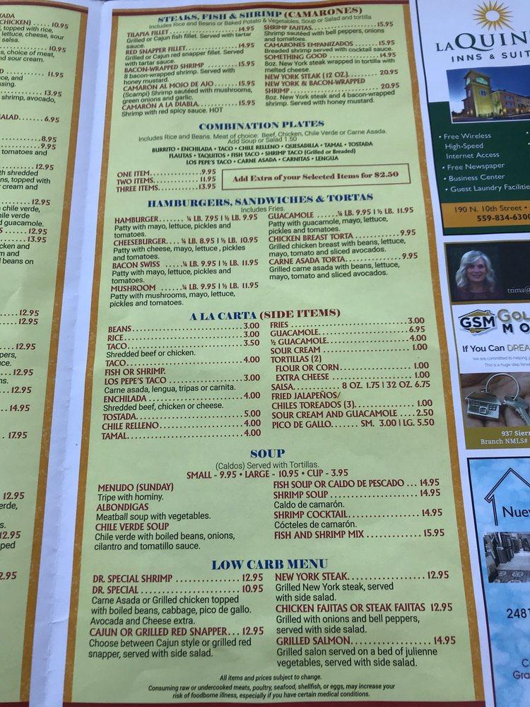 Menu at Los Pepes Authentic Mexican Food restaurant, Kingsburg