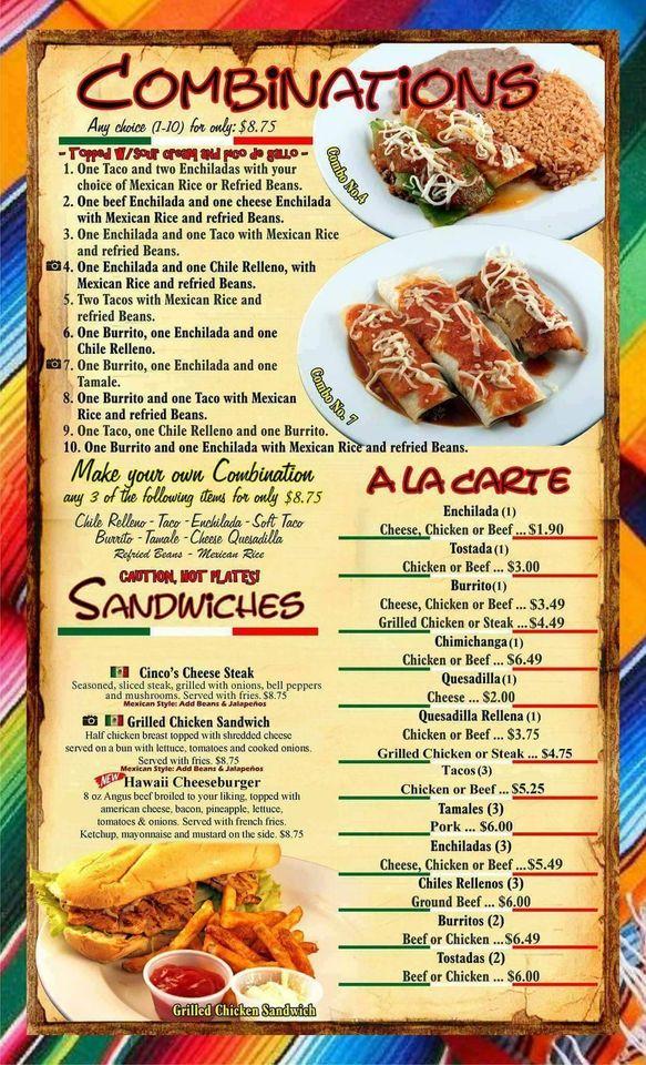 Menu at Monterrey Mexican Restaurant, Cherokee