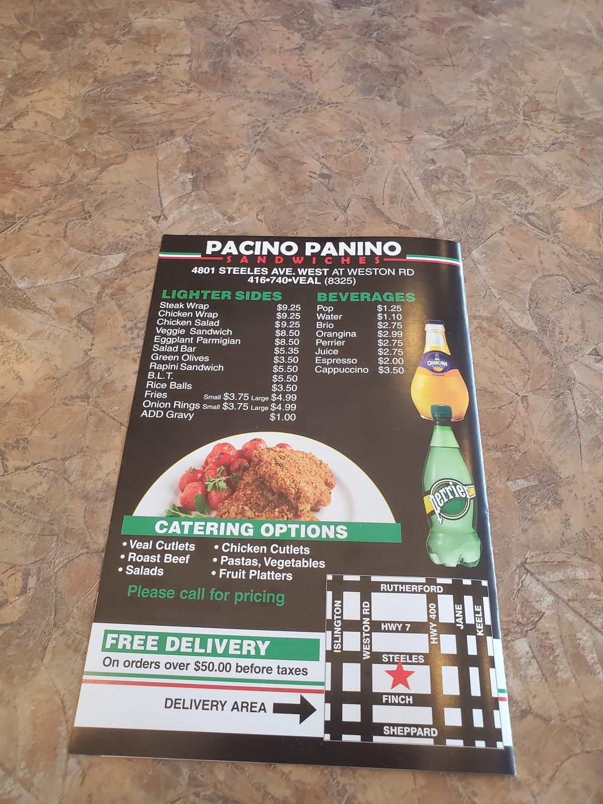 Menu at Pacino Panino Sandwiches restaurant, Toronto