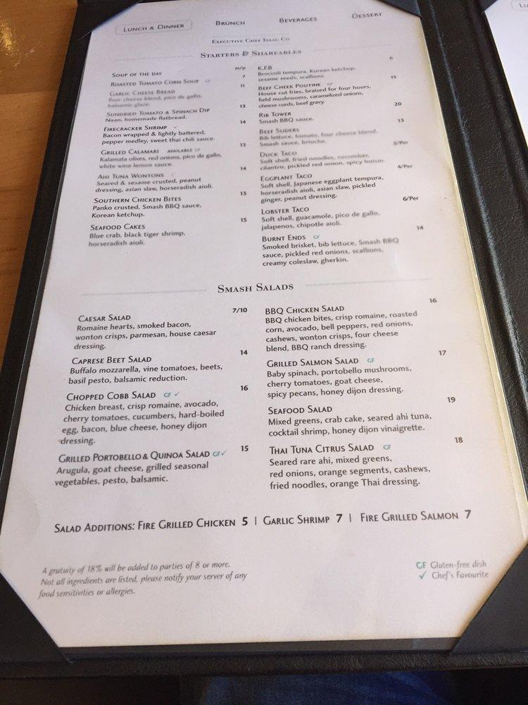 Menu at Smash Kitchen and Bar, Markham