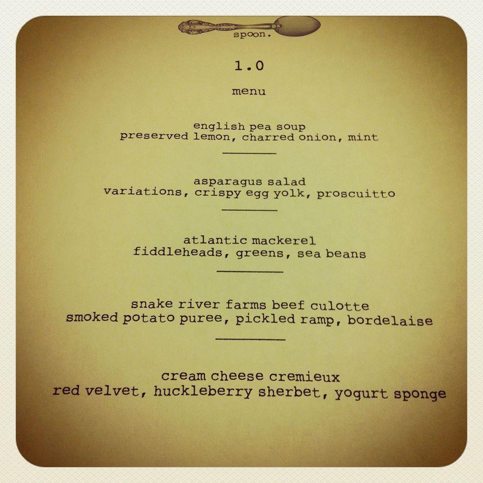Menu at Spoon restaurant, Richmond