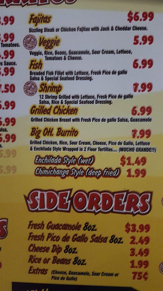 Menu at Victors Taco Shop restaurant, Xenia