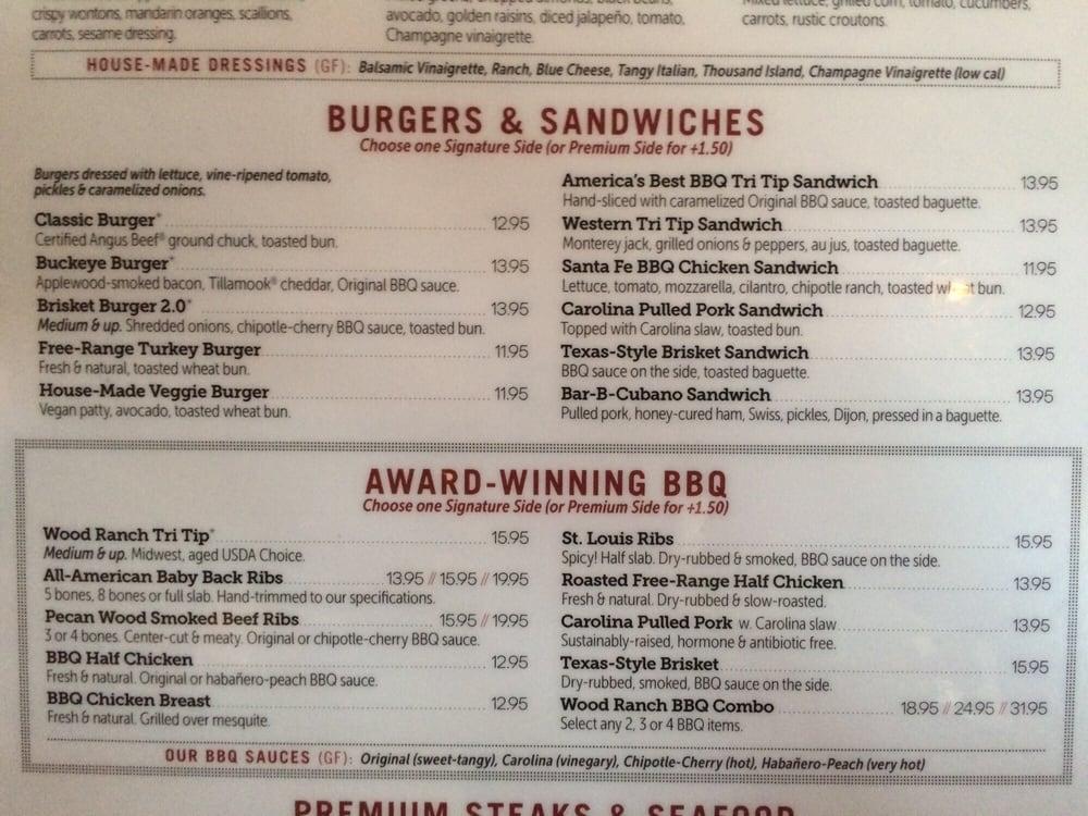 Menu at Wood Ranch BBQ, Cerritos