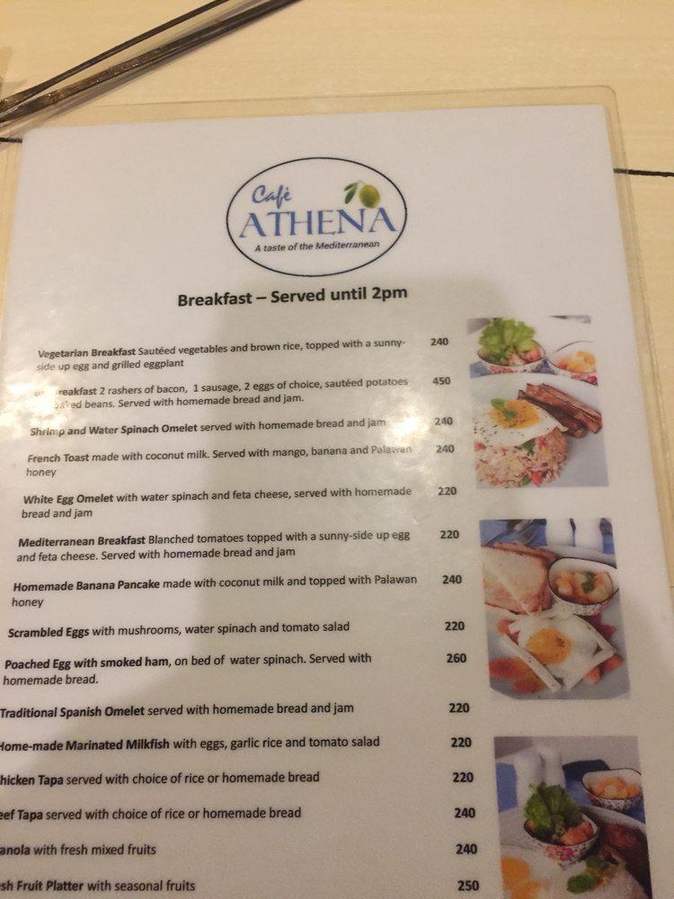 Menu at Cafe Athena, El Nido, Serena St