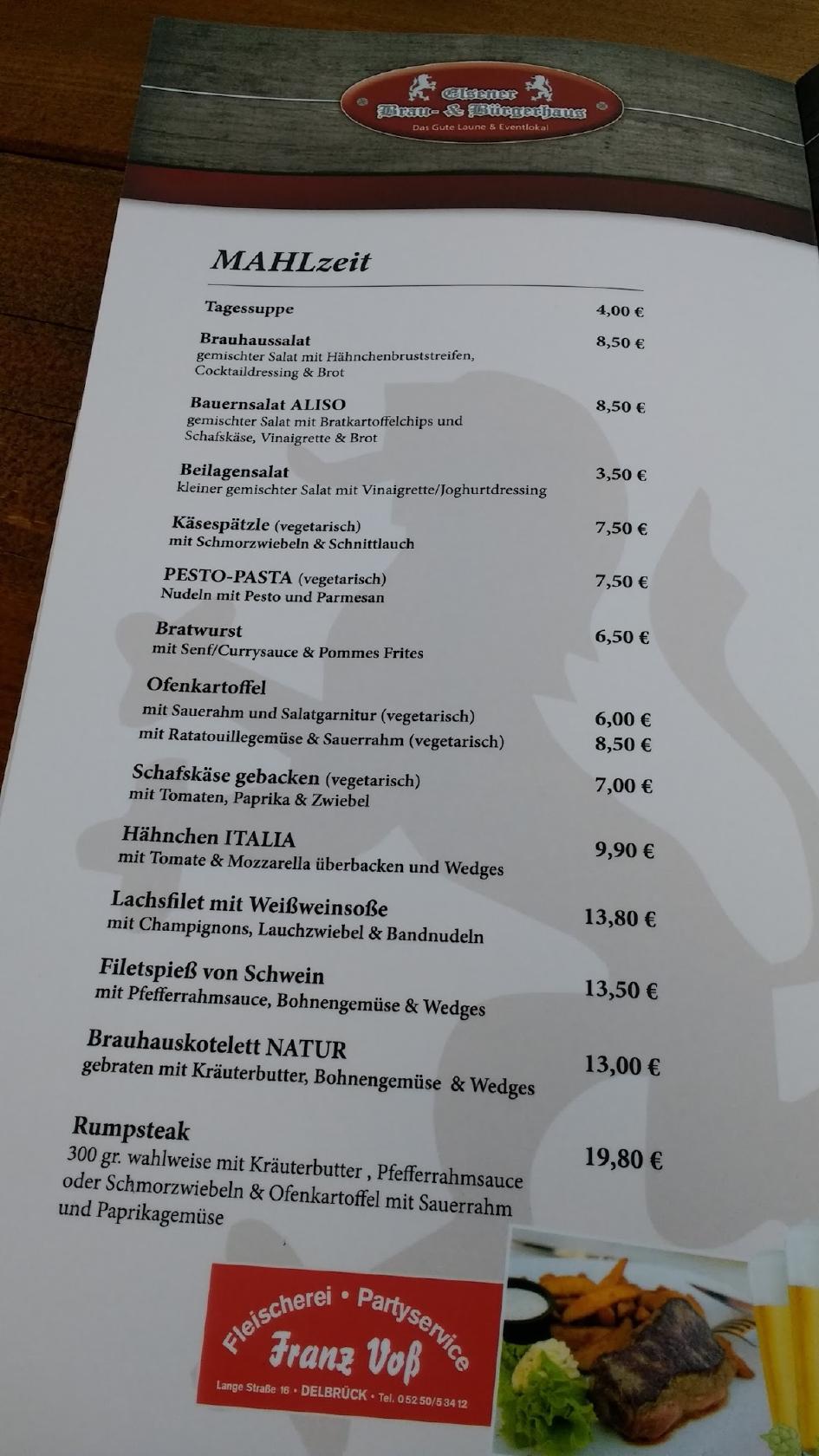 Speisekarte von Bürgerhaus Elsen pub & Bar, Paderborn