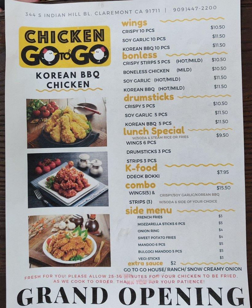 Menu at Go to Go Chicken restaurant, Claremont