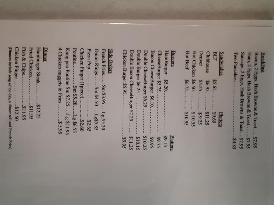 Menu at Haw's Family Restaurant, MacGregor