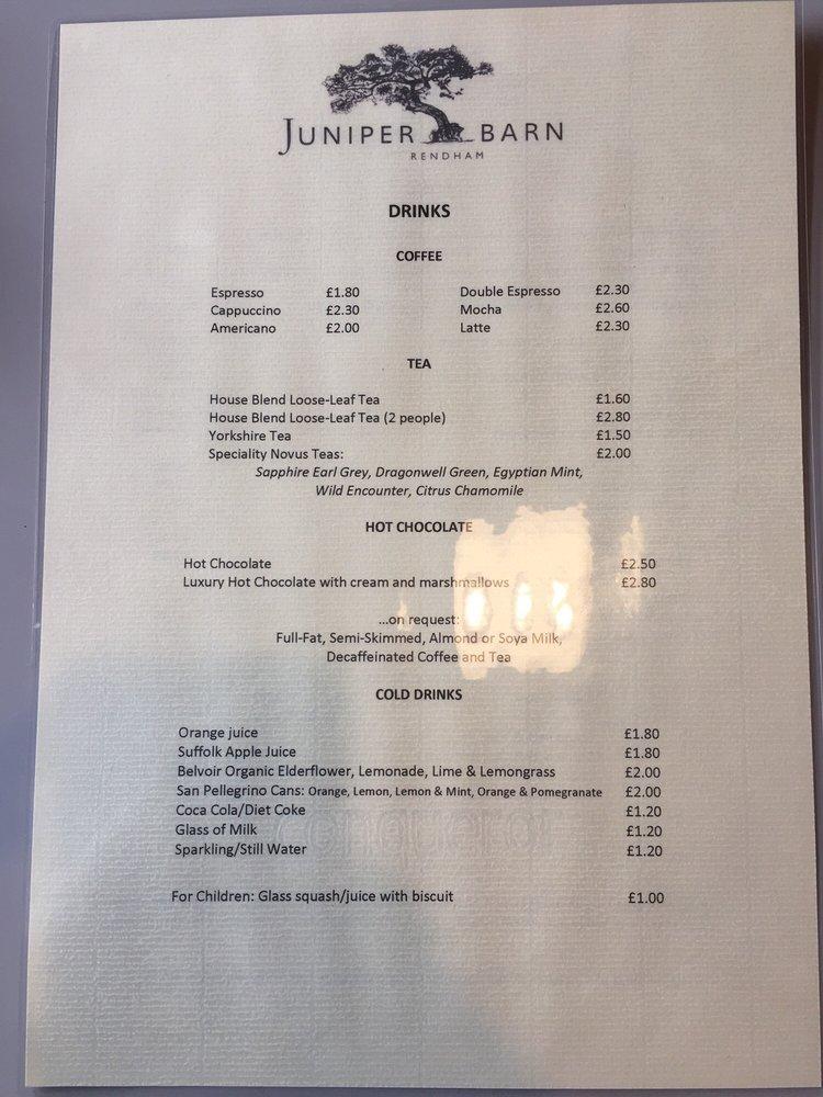 Menu at Juniper Barn, Rendham
