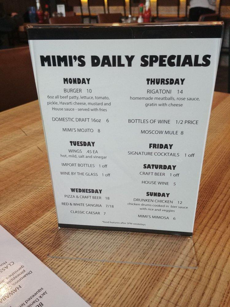 Menu at Mimi's Pub, Edmonton