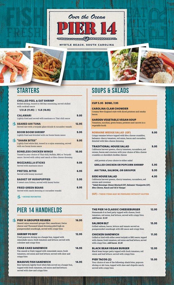Menu at Pier 14 Seafood Restaurant, Gift Shop, and Fishing Pier, Myrtle ...