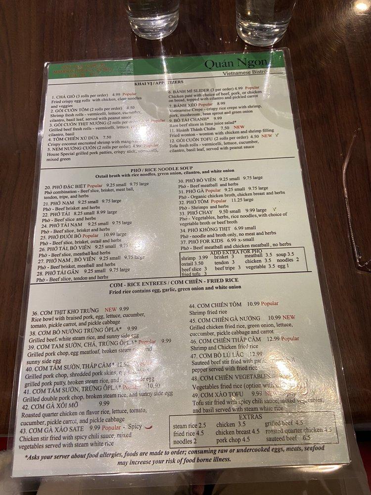Menu at Quán Ngon Vietnamese Bistro restaurant, Madison Heights ...