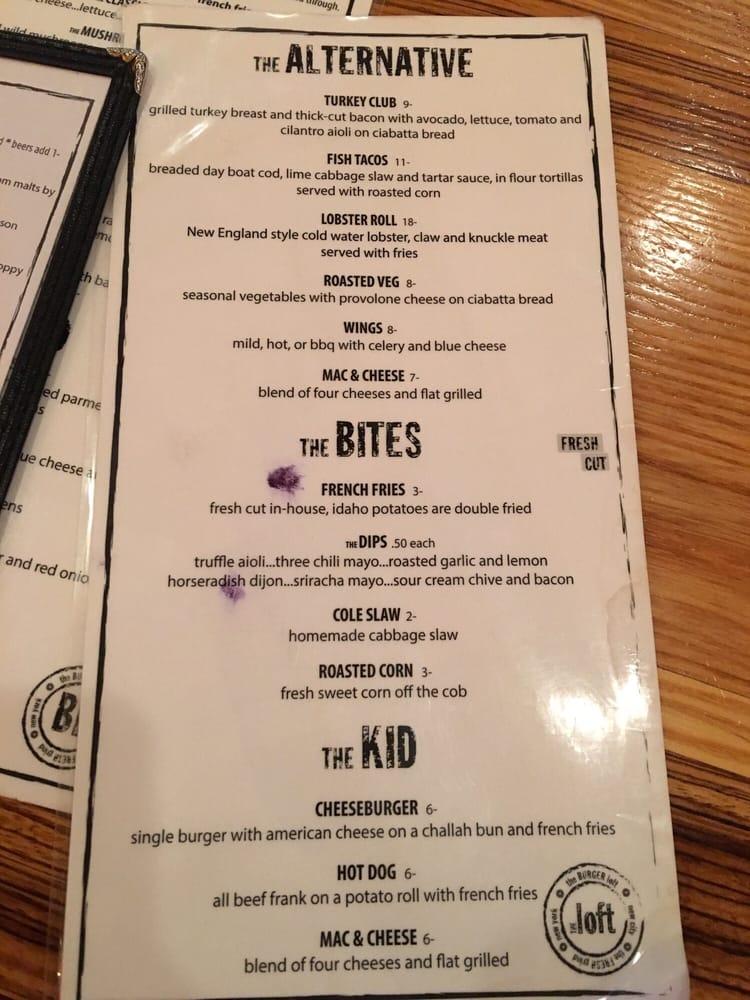 Carta del pub y bar The BURGER Loft, New City