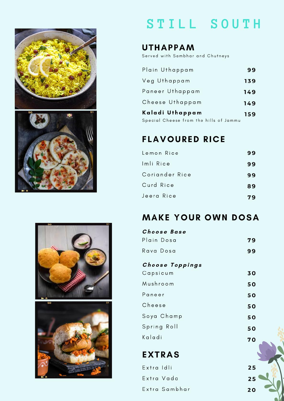Menu at Vanakkam Cafe, Katra