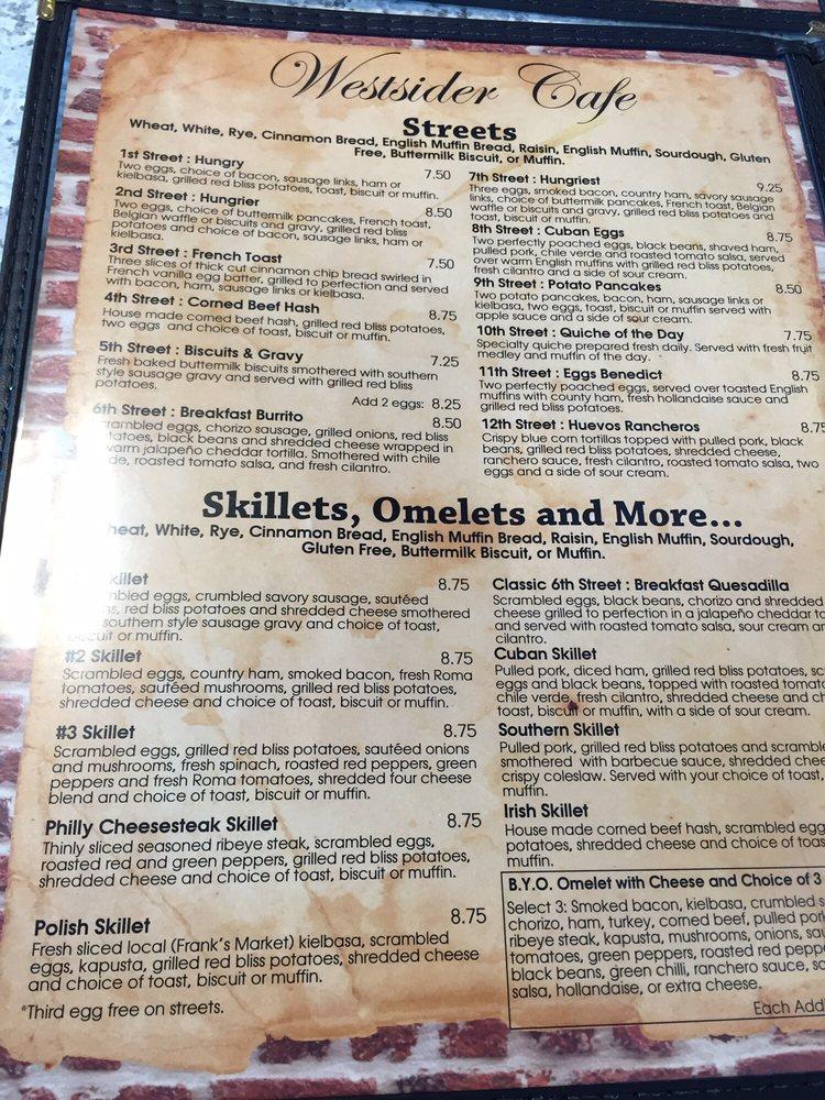 Menu at Westsider Cafe, Grand Rapids