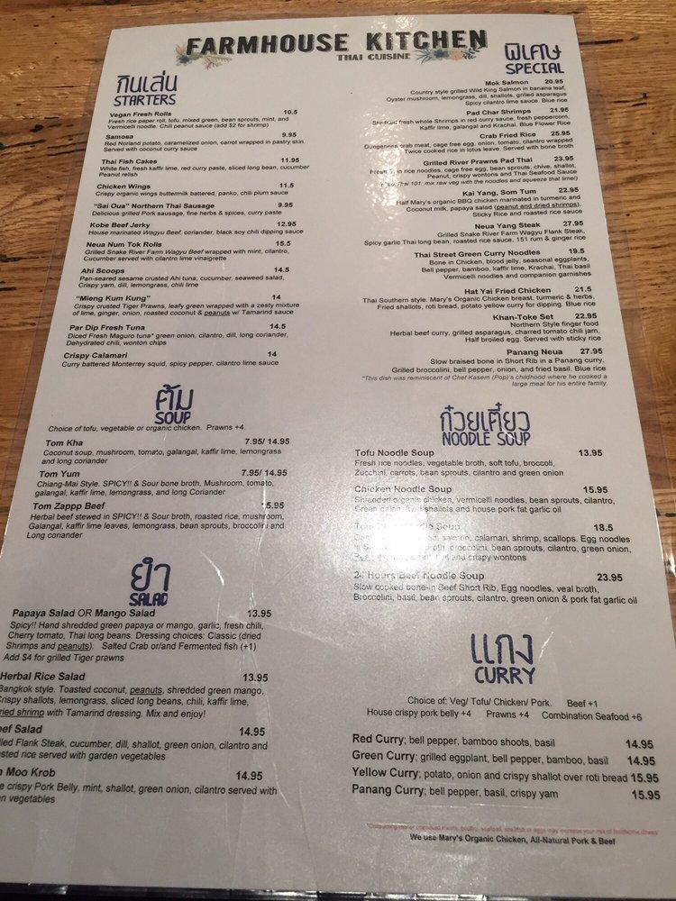 Menu at Farmhouse Kitchen Thai Cuisine restaurant, San Francisco