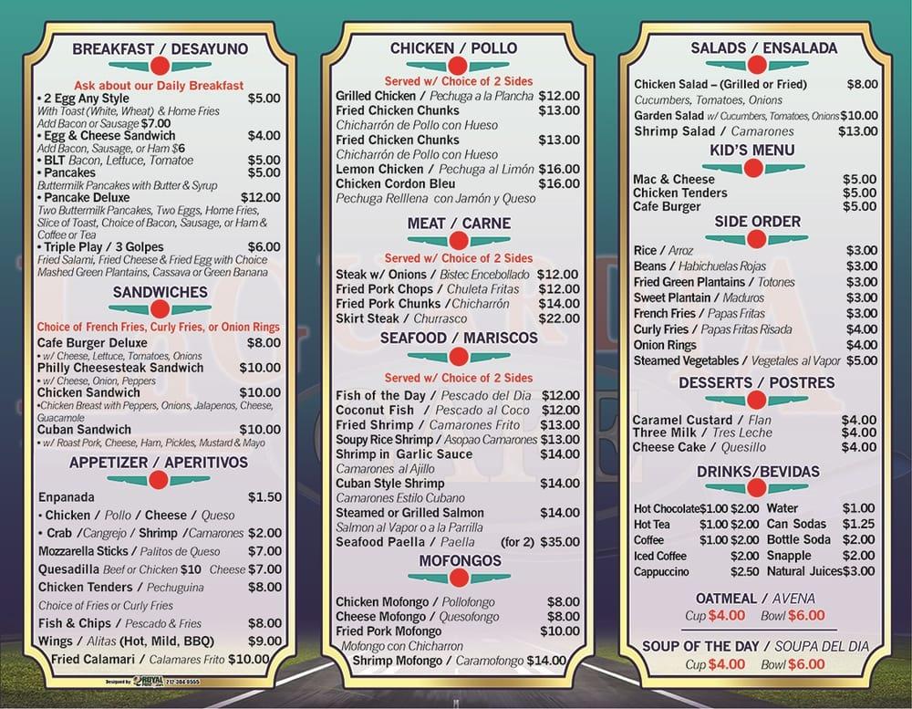 Menu at LaGuardia Cafe, New York City