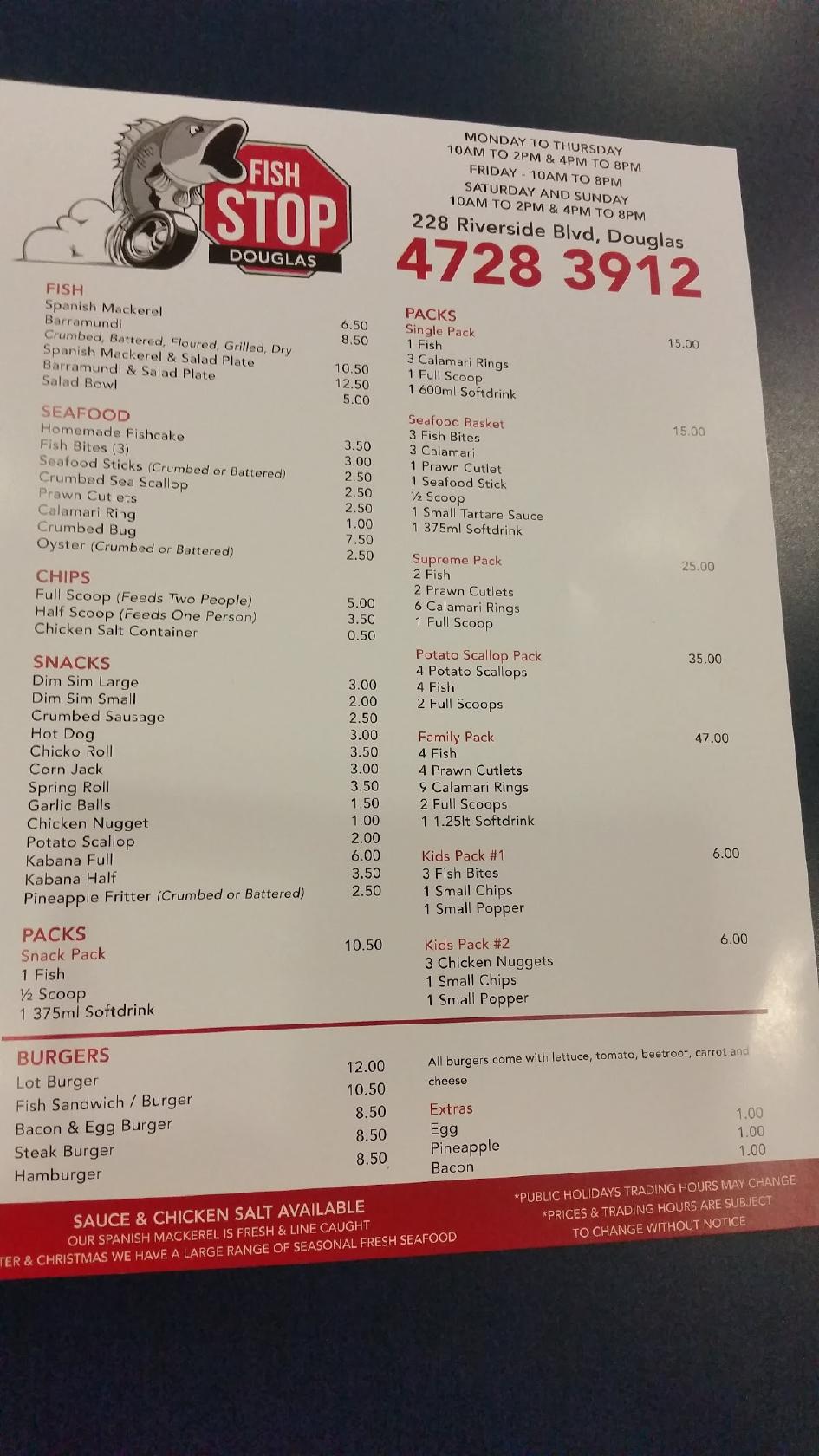 Menu at Fish Stop Douglas fast food, Douglas