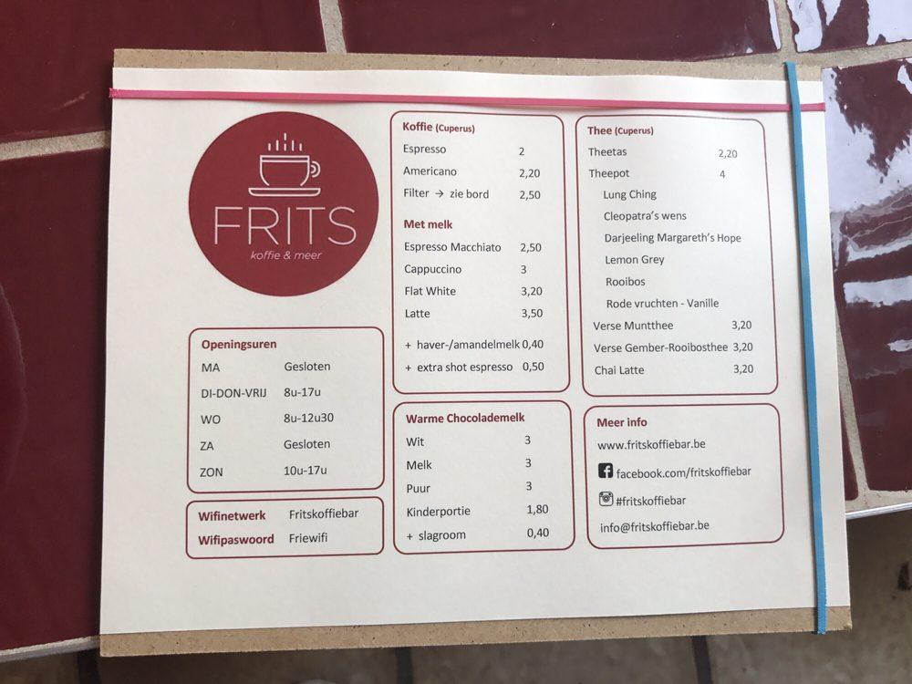Menu at Frits Koffiebar, Antwerp
