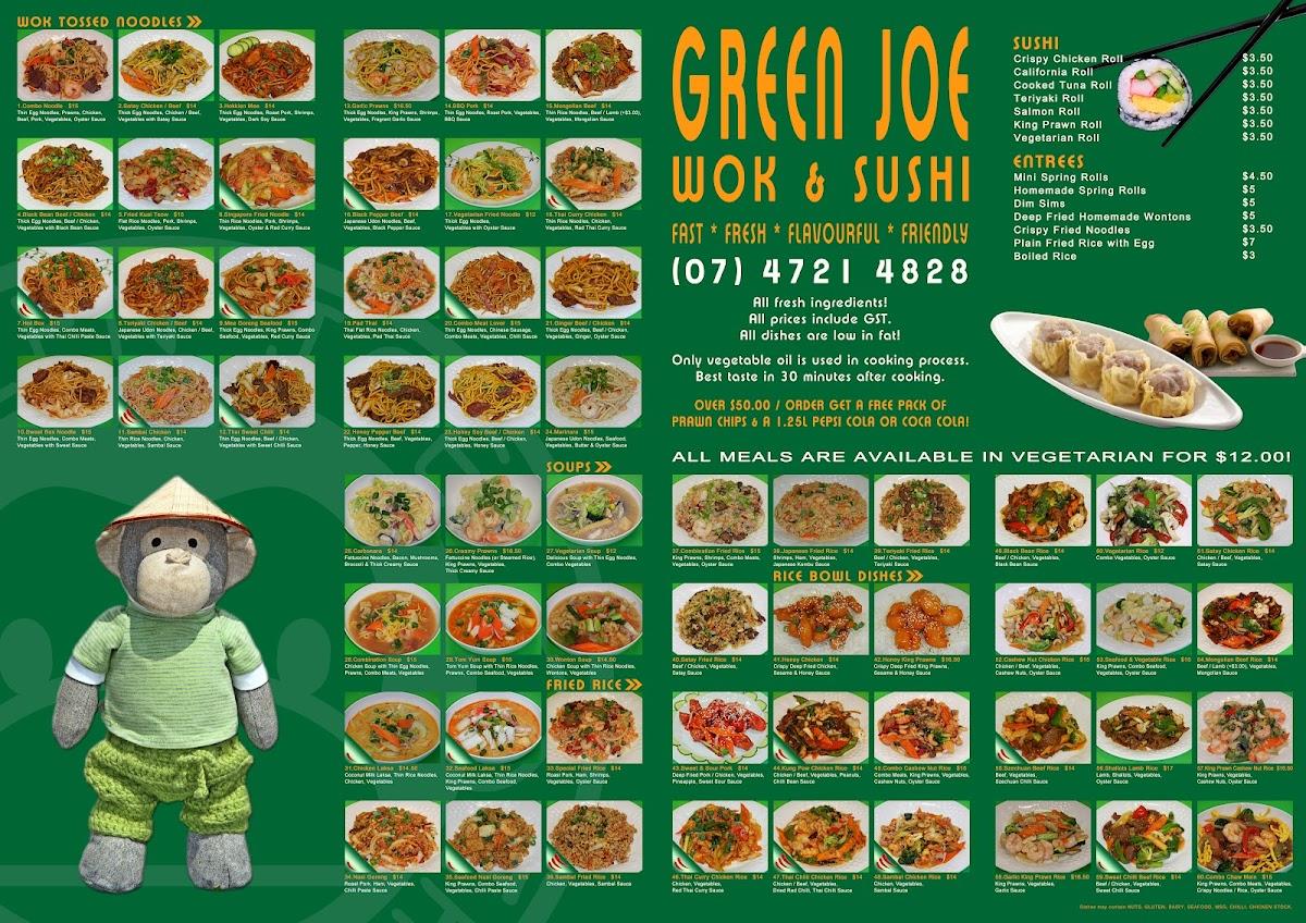 Menu at Green Joe Wok & Sushi restaurant, Hermit Park