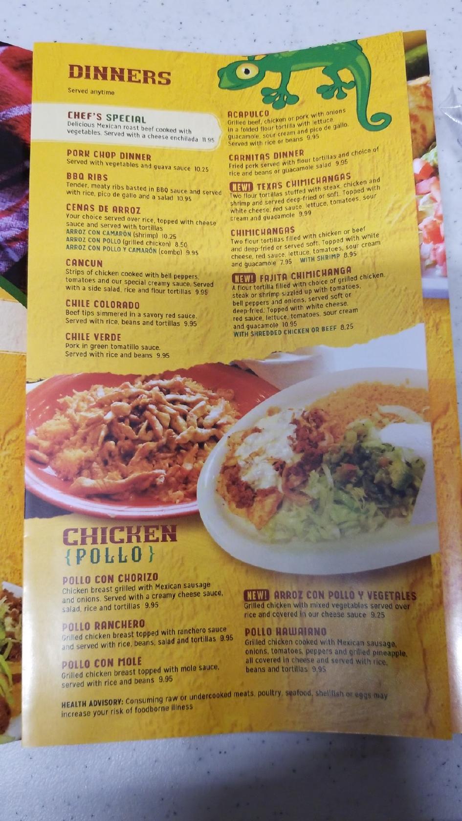 Menu at Iguana's Mexican Restaurant, Brownsburg