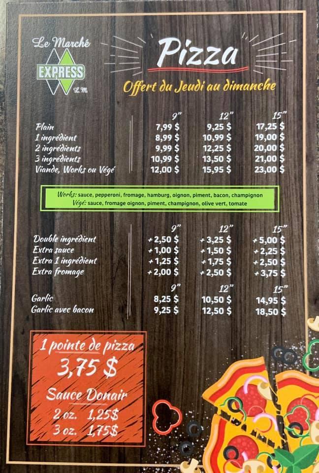 Menu au Le Marché Express restaurant, Edmundston