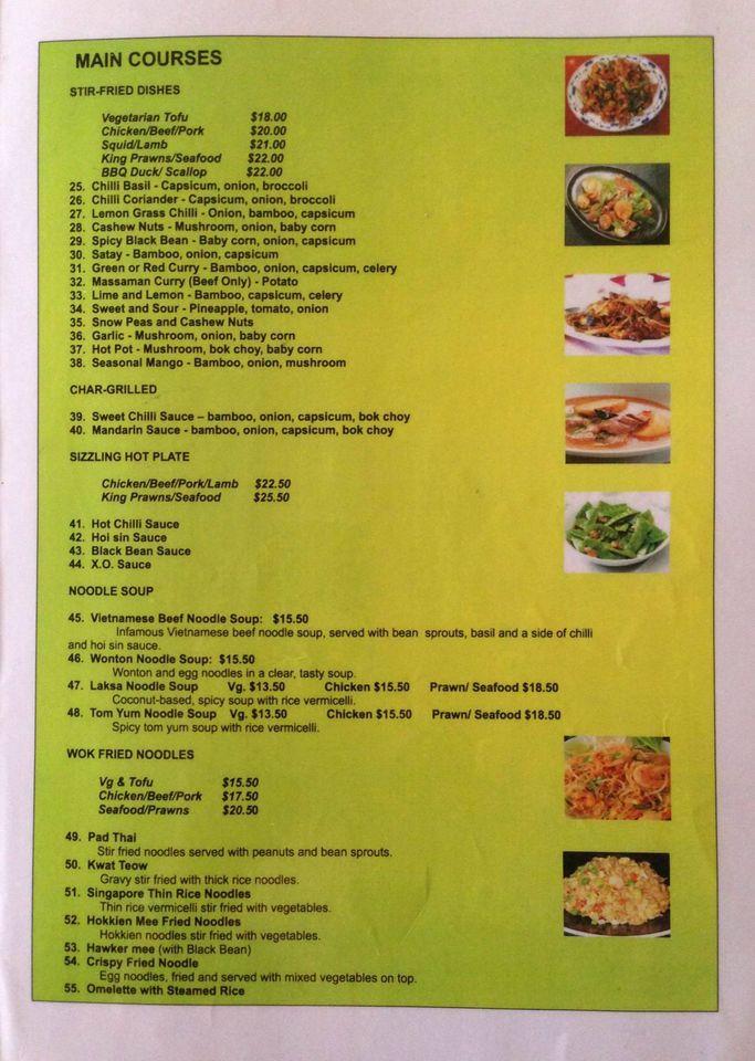 Menu at Lemongrass Thai & Vietnamese Cuisine restaurant, Kalgoorlie