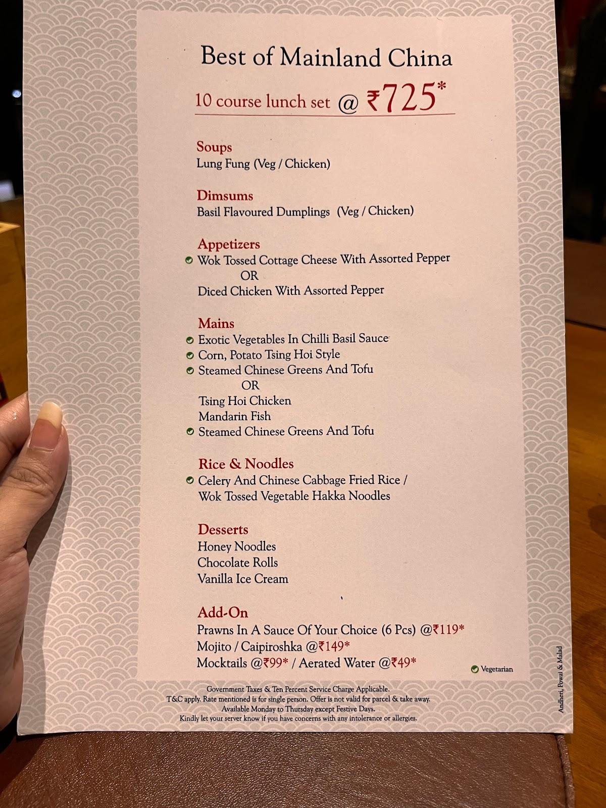 Menu at Mainland China, Powai, Mumbai, 1st Floor