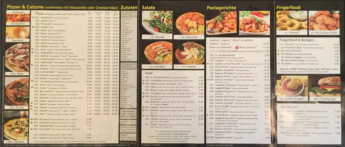 Speisekarte von Panther Pizza, Beilstein