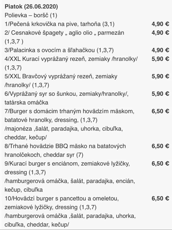 Menu at Reštaurácia a Penzión CIN-CIN restaurant, Poprad