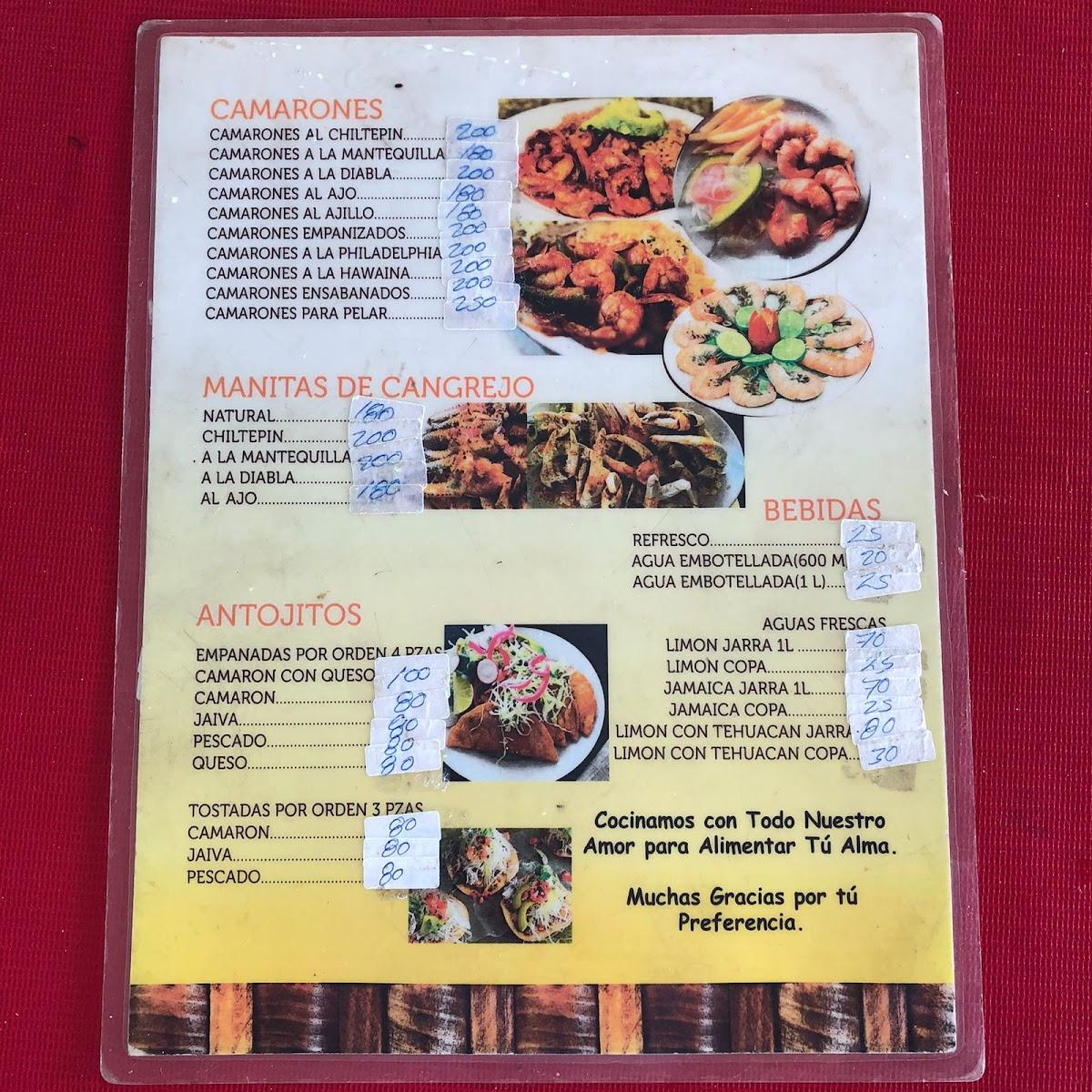 Carta de Restaurante Familiar Faby, Puerto Ceiba
