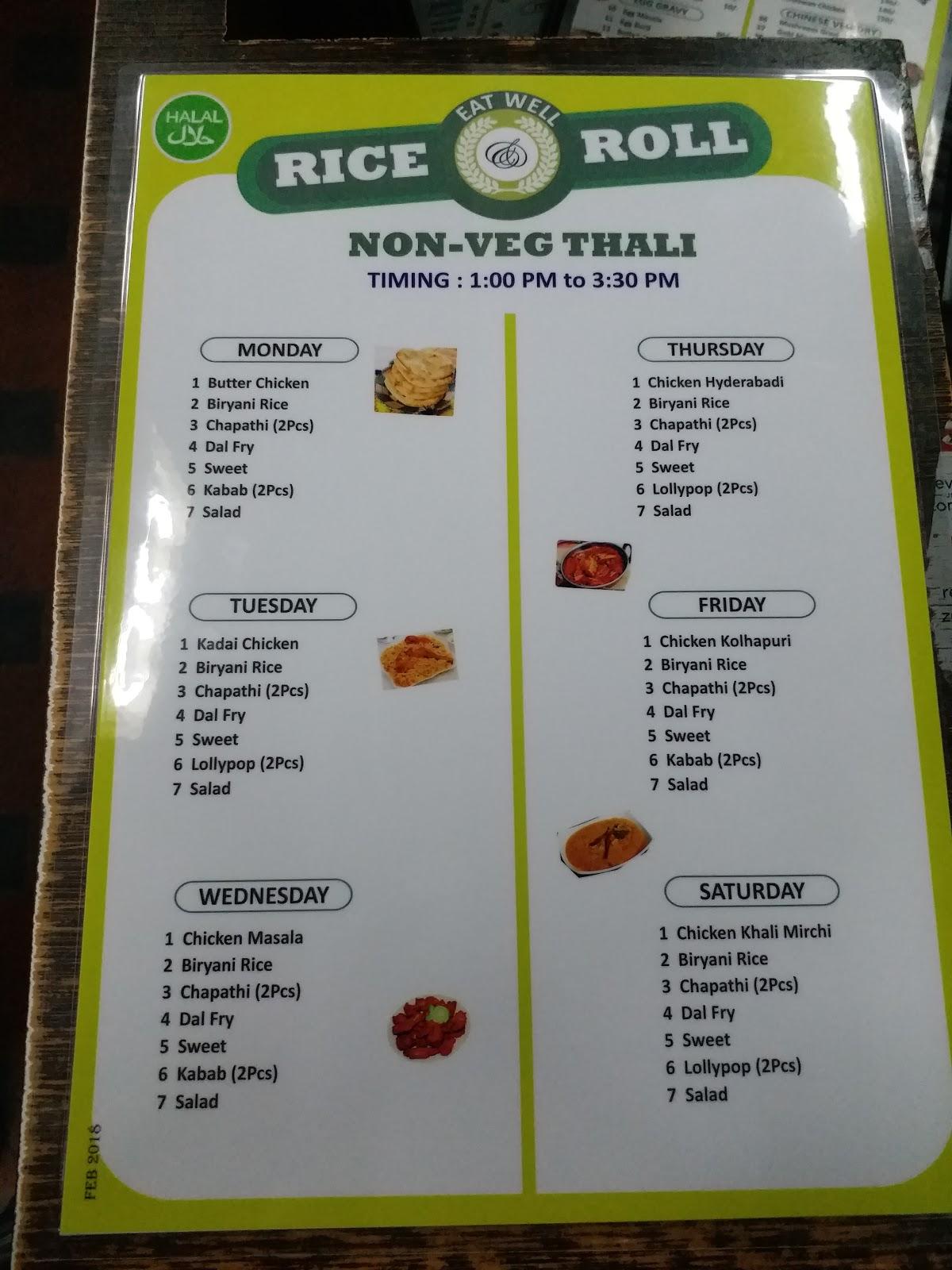 Menu at Rice & Roll, Bengaluru