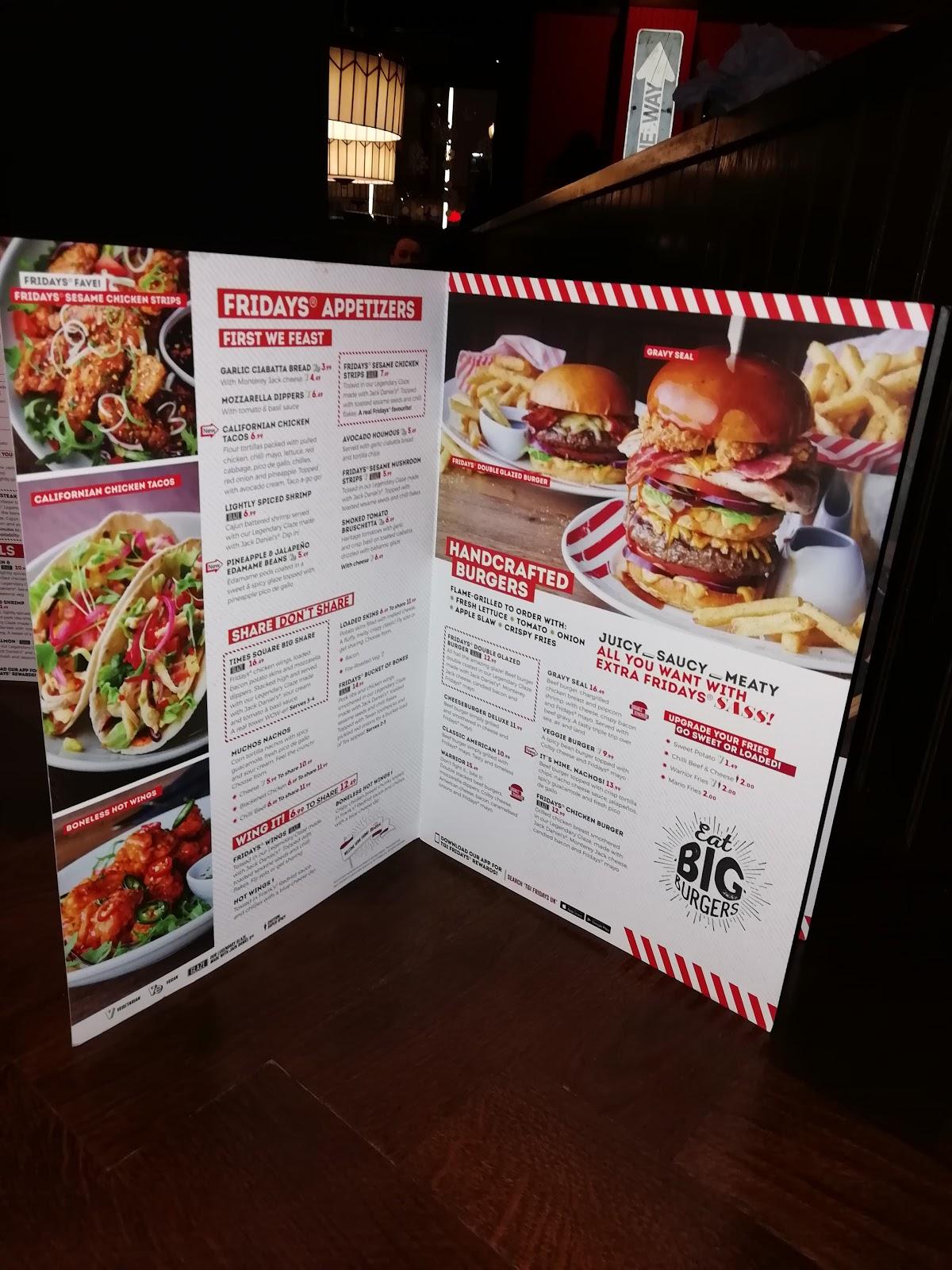 Menu at TGI Fridays - O2 Arena restaurant, London, 20 Entertainment ...