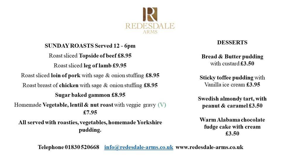 Menu at The Redesdale Arms pub & bar, Rochester