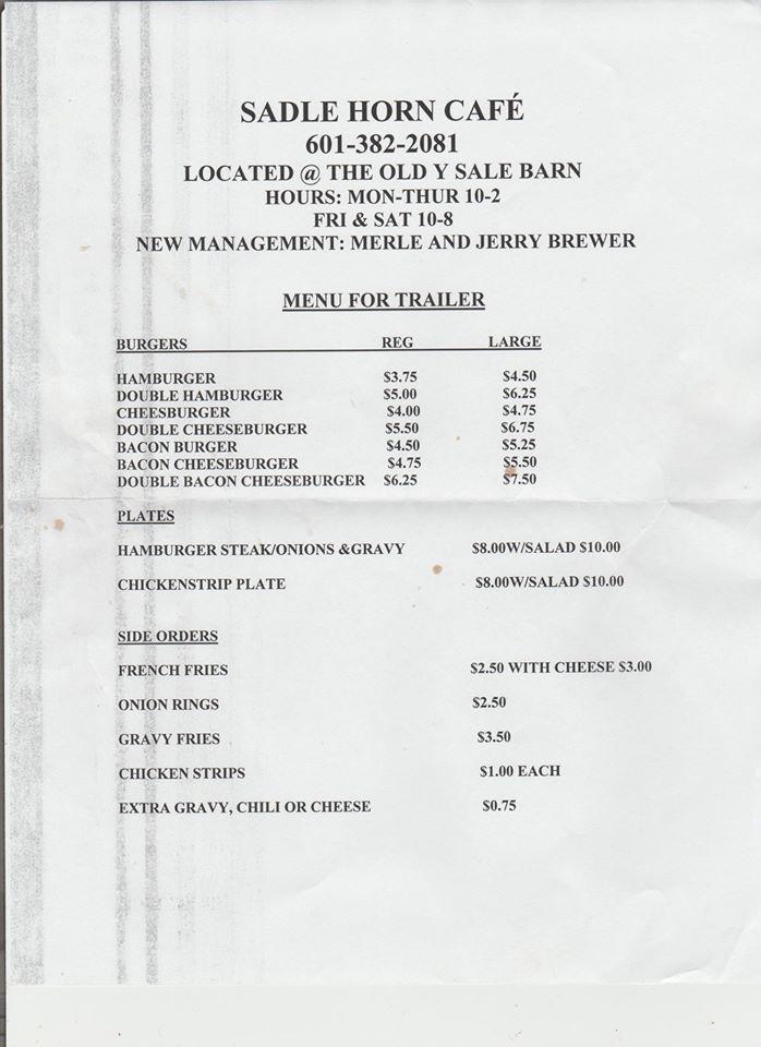 Menu at The Saddle Horn Cafe, Mize