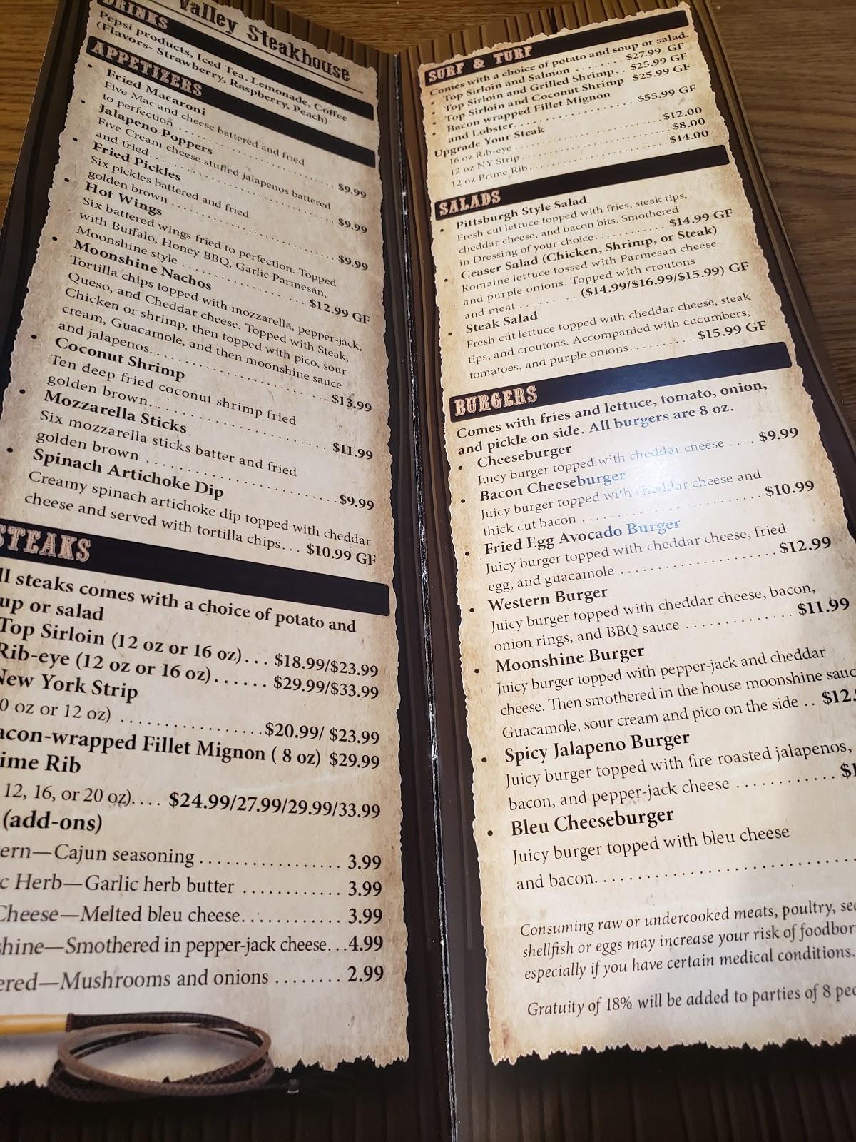 Menu at The Valley Steakhouse, Vernal