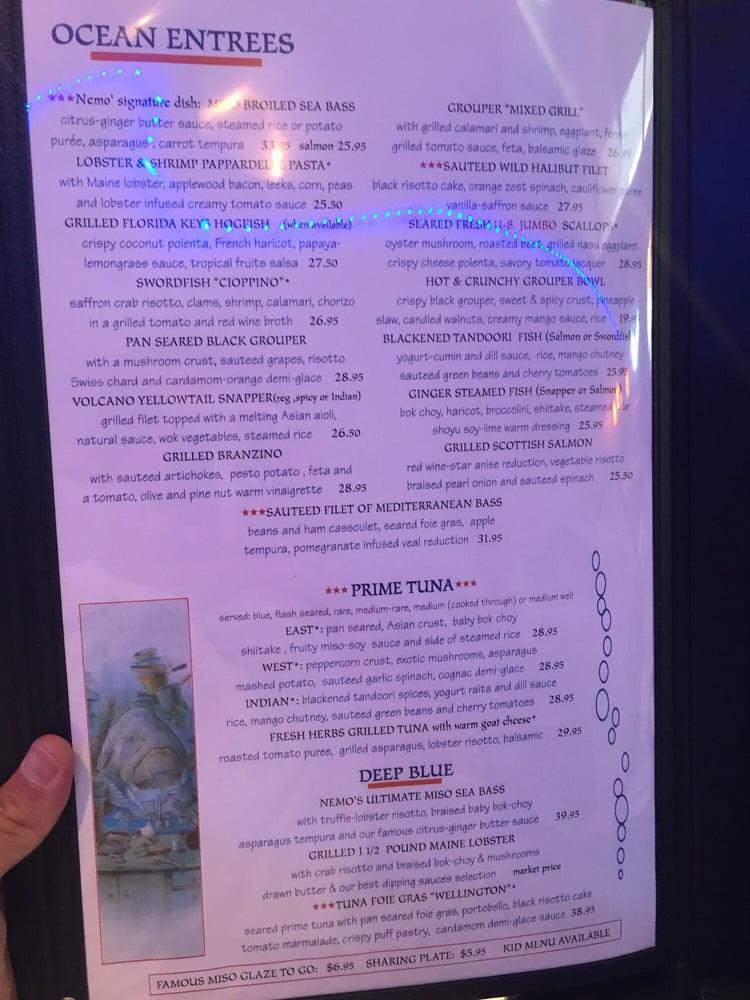 Carta de USS Nemo Restaurant, Naples
