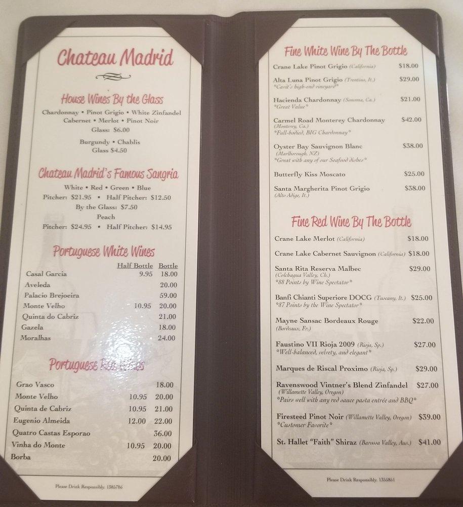 Menu at Chateau Madrid Restaurant & Bar, Carteret