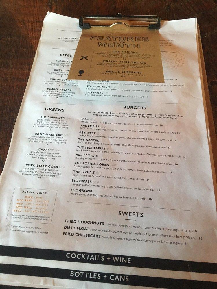 Menu at Empire Burgers & Brew pub & bar, Naperville