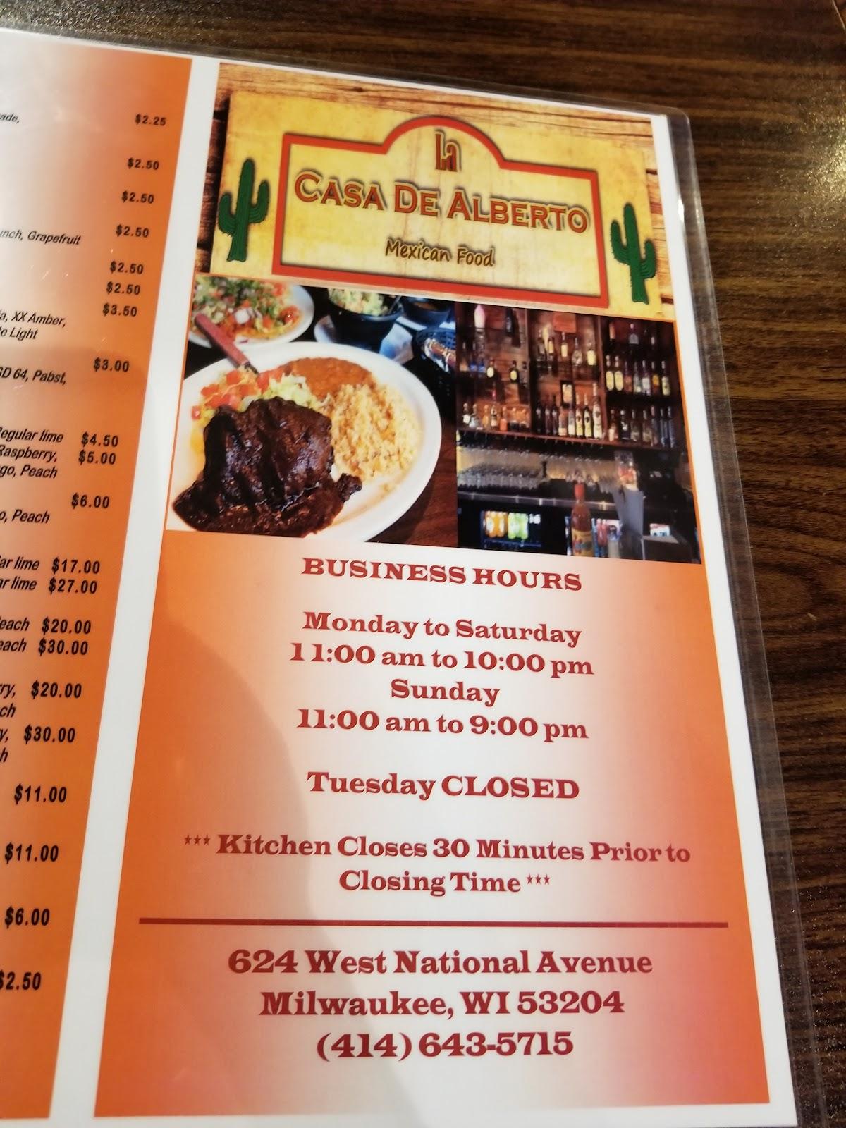 Menu at La Casa de Alberto pub & bar, Milwaukee