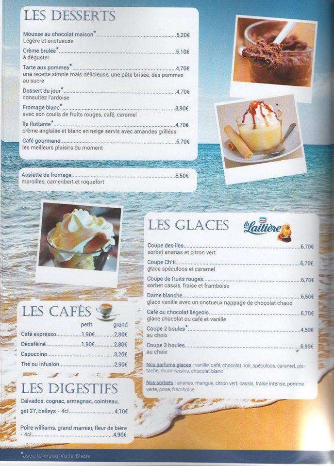 Menu au La Voile Bleue restaurant, Bray-Dunes