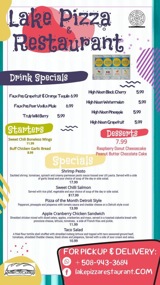 Menu at Lake Pizza & Restaurant, Webster, 39 Thompson Rd