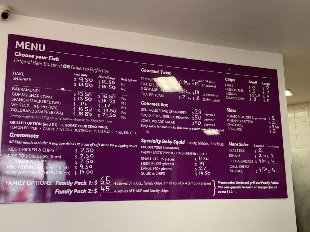 Menu at Squid Lips restaurant, Margaret River, 118 Bussell Hwy
