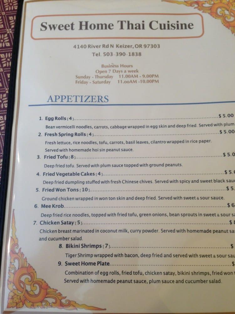 Menu at Sweet Home Thai Cuisine restaurant, Keizer