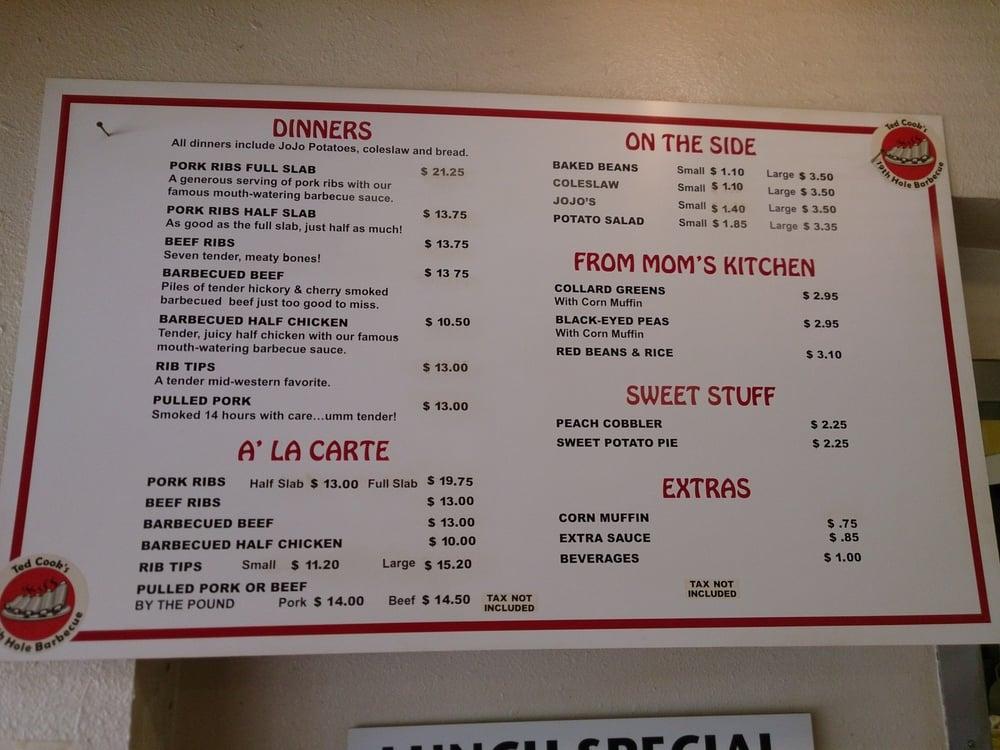 Menu at Ted Cook's 19th Hole BBQ, Minneapolis