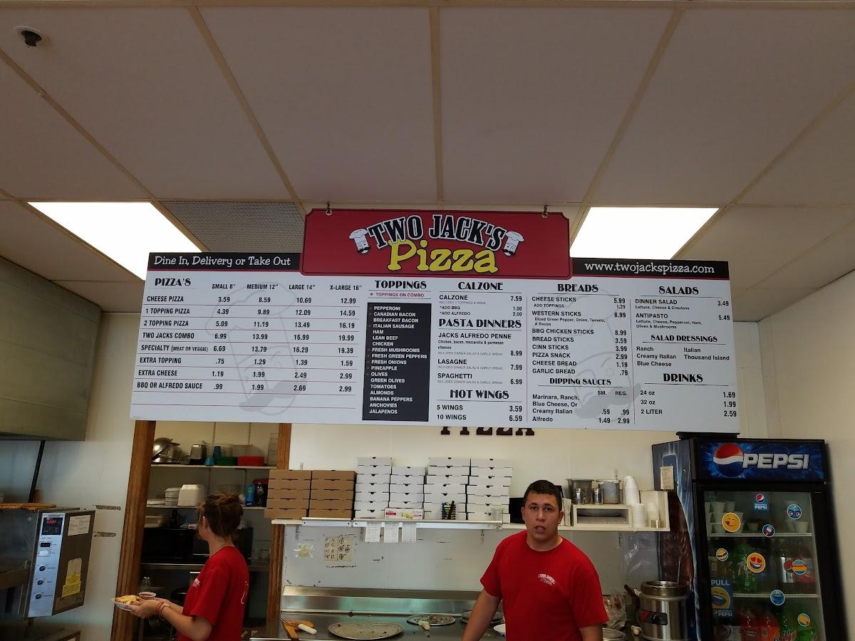 Menu at Two Jack's Pizza pizzeria, Springville