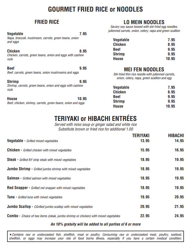 Menu at Calabash Gourmet And Sushi Bar, Calabash, Beach Dr SW