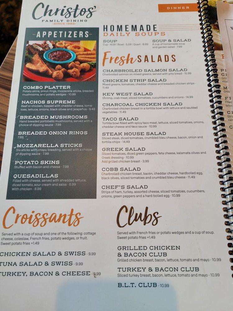 Menu at Christos Family Dining restaurant, Plymouth