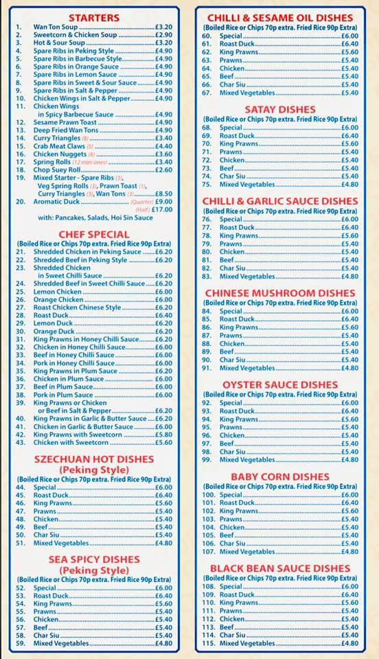 Menu at Cook @ Cooker Chinese Takeaway restaurant, Houghton le Spring