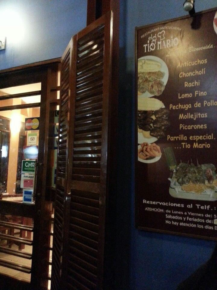 Carta del restaurante El Tio Mario, Barranco, Jr. Zepita 214