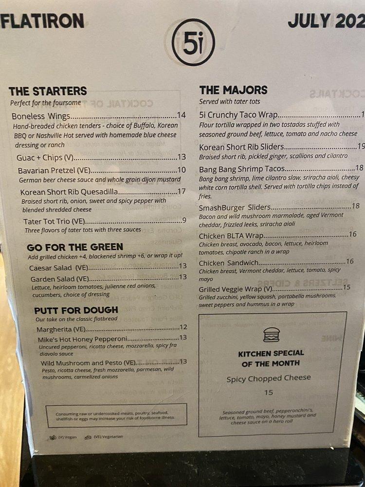 Menu at Five Iron Golf pub & bar, New York City, 138 5th Ave
